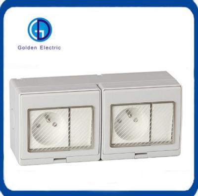China French Type 16A 2 Gang Switch 2 Gang Socket Surface Mounted Waterproof Socket in White for sale