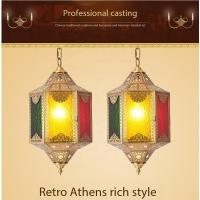 China LED Copper Chandelier Decorative Lamps in Moroccan Style with Stained Glass Body Material Copper Product Weight kg 2.5 KG for sale