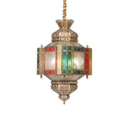 China Glass Shade Moroccan Style Vintage Copper Chandelier For Coffee Hotel Ceiling for sale