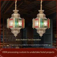 China Glass Shade Moroccan Style Vintage Copper Chandelier For Coffee Hotel Ceiling for sale