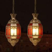 China 80 Ra LED Copper Chandelier Stained Glass Lamps for Arab Muslim Vintage Style Hotel Villas Home Lighting Decoration for sale