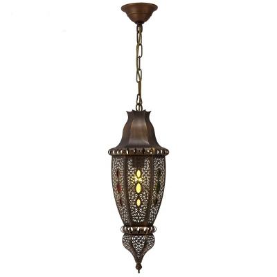China 4 KG Hollow Copper Lantern Arab Muslim Retro Style Copper Chandelier Interior Lighting Decoration with E14 Light Source for sale