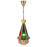 China Moroccan Exotic Style Xinjiang Restaurant Lamp Hotel Homestay Hollow Carved Brass Glass Pendant Lamp for sale