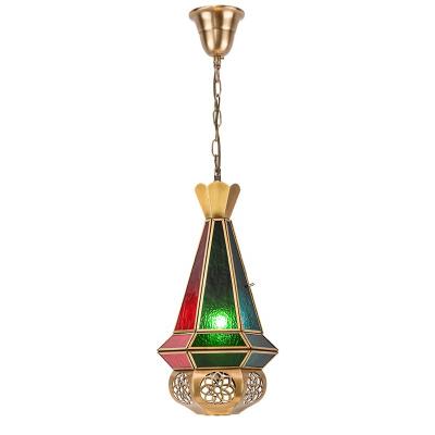 China Moroccan Exotic Style Xinjiang Restaurant Lamp Hotel Homestay Hollow Carved Brass Glass Pendant Lamp for sale