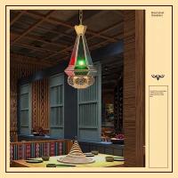 China Moroccan Exotic Style Xinjiang Restaurant Lamp Hotel Homestay Hollow Carved Brass Glass Pendant Lamp for sale