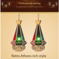 China Moroccan Exotic Style Xinjiang Restaurant Lamp Hotel Homestay Hollow Carved Brass Glass Pendant Lamp for sale