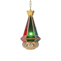 China Moroccan Exotic Style Xinjiang Restaurant Lamp Hotel Homestay Hollow Carved Brass Glass Pendant Lamp for sale