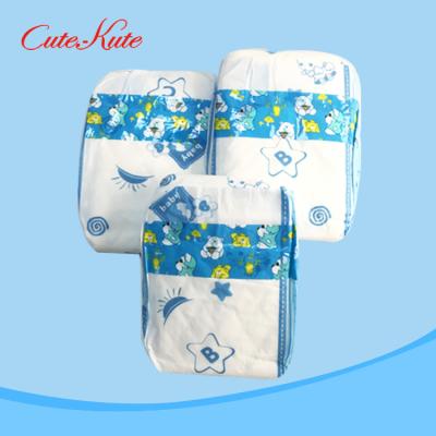 China PE BackSheet Disposable Baby Diaper Fluff Pulp Baby Nappy Pads With Magic Tape for sale
