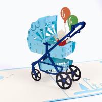 China Baby Pram 3D Pop Up Greeting Card With White Envelope CMYK Color Offset Printing for sale