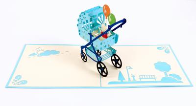 China Baby Pram 3D Pop Up Greeting Card With White Envelope CMYK Color Offset Printing for sale