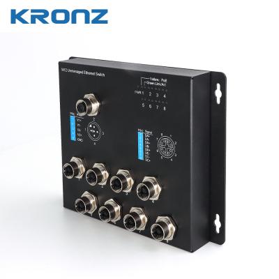 China Industrial M12 Ethernet Switch Wall Mounted 8 Port Network Switch 4K MAC Table for sale