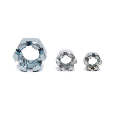 China GB6178 Slotted And Castle Hexagon Nut Blue White Zinc Plated for sale