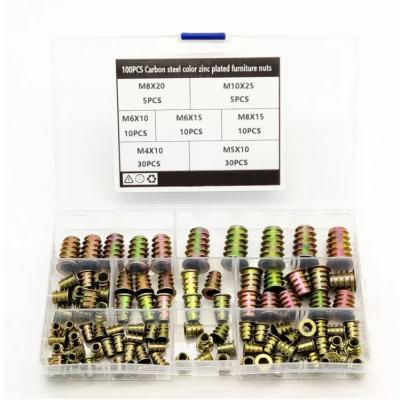 China M4 M5 M6 M8 M10 100pcs For Hexagon Thread Nut Furniture Wood Insert Nut Color Zinc Plated Furniture Nuts for sale