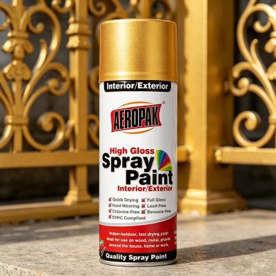 China Aeropak 400ml Acrylic High Gloss Metallic for Wholesale Custom Color OEM Gold Spray Paint Liquid Coating Automotive Home for sale