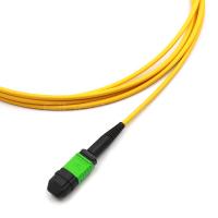 China 12 Fiber MPO to LC Breakout Patch Cable 2.0mm Single Mode 9/125 OFNP Plenum Yellow Jacket for 10G/40G Data Centers for sale