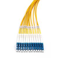 China 12 Fiber MPO to LC Breakout Patch Cable 2.0mm Single Mode 9/125 OFNP Plenum Yellow Jacket for 10G/40G Data Centers for sale