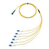 China MPO/APC Male to 6 LC Uniboot Single Mode Breakout Cable 12 Fibers OFNR Yellow Jacket 0.35dB IL for sale