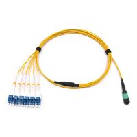 China MPO/APC Male to 6 LC Uniboot Single Mode Breakout Cable 12 Fibers OFNR Yellow Jacket 0.35dB IL for sale
