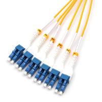 China MPO/APC Male to 6 LC Uniboot Single Mode Breakout Cable 12 Fibers OFNR Yellow Jacket 0.35dB IL for sale