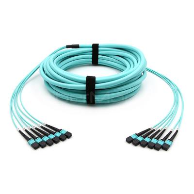 China 6 x MPO Female to Female Trunk Cable Assembly 72 Fibers OM3 OFNR Aqua Jack 400m 10G Distance for sale