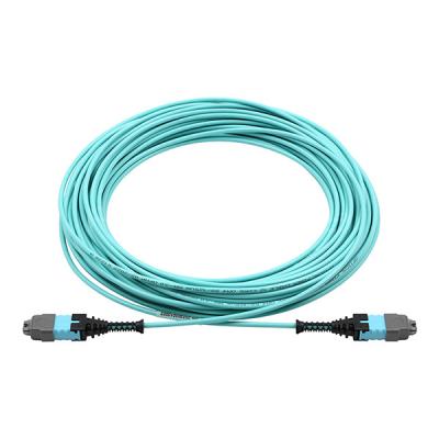 China MPO Pro Male to MPO Pro Male Trunk Cable Assembly 12 Fibers OM4 Aqua Jacket 400m 10G Distance for sale