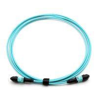 China MPO Female to Female Trunk Cable Assembly 12 Fibers OM3 OFNR Aqua Jacket with 400m 10G Distance and 0.35dB Insertion Loss for sale
