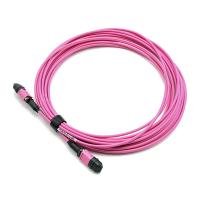 China MPO Male to Female Trunk Cable Assembly 12 Fibers OM4 OFNP Magenta Jacket with 0.35dB Insertion Loss and 400m 10G Distance for sale