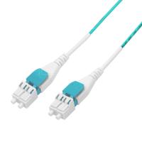 China LC Uniboot Duplex 10G OM3 50/125 Multimode Fiber Optic Patch Cable 2.0mm Aqua OFNR Rated for sale
