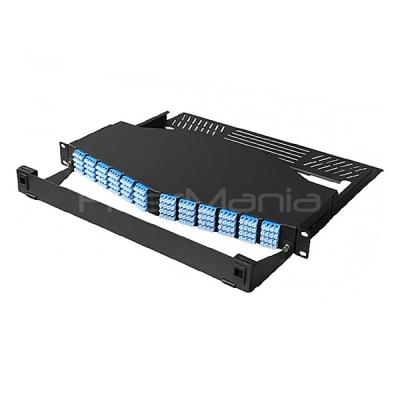 China 1U 192 Fiber Ultra High Density Angled MPO Patch Panel Fully Loaded with OM3 Fiber and 400m 10G Distance for sale