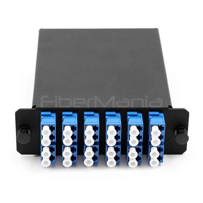 China 24 Fiber MPO Male to LC Duplex Single Mode OS2 High Density Module 12 Ports with 0.7dB Insertion Loss for sale