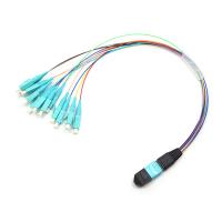 China MPO Male to LC/UPC 12-Fiber Fanout Cable OM3 50/125 10G Hytrel Jacket 400m for sale