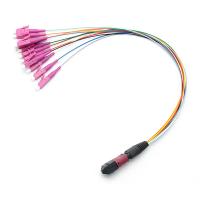 China 12 Fibers MPO Fanout Cable OM4 50/125 10G with 400m Distance and Hytrel Jacket ROHS Compliant for sale