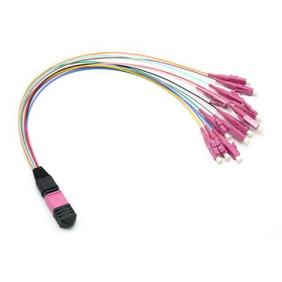 China 12 Fibers MPO Fanout Cable OM4 50/125 10G with 400m Distance and Hytrel Jacket ROHS Compliant for sale