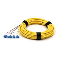 China LC/UPC 12 Cores LSZH Bundle Fan Out Single Mode Fiber Pigtail 9/125um with 1000 Cycle Durability and -40℃ to +85℃ Storage Range for sale
