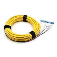 China LC/UPC 12 Cores LSZH Bundle Fan Out Single Mode Fiber Pigtail 9/125um with 1000 Cycle Durability and -40℃ to +85℃ Storage Range for sale
