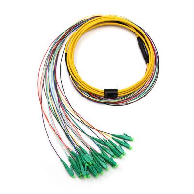 China LC APC 24-Core OFNR W/2 Tight Buffer Fiber Optic Pigtail Single Mode OS2 9/125μm Yellow Jacket for sale