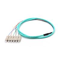 China SC UPC 6-Core PVC Bundle Fan-Out Fiber Optic Pigtail Multimode OM3 50/125μm Aqua Jacket for sale