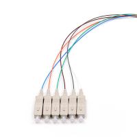 China SC UPC 6-Core PVC Bundle Fan-Out Fiber Optic Pigtail Multimode OM3 50/125μm Aqua Jacket for sale