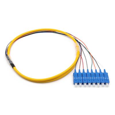 China SC UPC 8-Core PVC Bundle Fan-Out Fiber Optic Pigtail Single Mode OS2 9/125μm Yellow Jacket for sale
