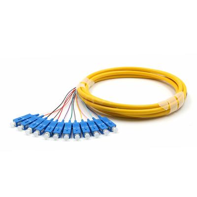 China SC UPC 12-Core PVC Bundle Fan-Out Fiber Pigtail Single Mode OS2 Yellow Jacket with 1000-Cycle Durability and -40℃ to +85℃ Storage Range for sale