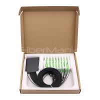 China 1x32 PLC Fiber Splitter LGX Module with 2.0mm OFNR Black Jacket and SC APC Connectors for FTTH Networks for sale
