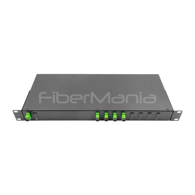 China 1U 19-Inch Rack Mount Optical PLC Splitter 1×4 SC APC with 1260-1650nm Wavelength and -40°C to 85°C Operating Temperature for sale