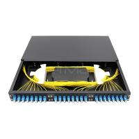 China 1U 19-Inch Fixed Fiber Optic Patch Panel with 24 LC Duplex Single Mode Adapters - 1.0mm Steel Construction for sale