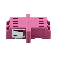 China LC UPC to LC UPC OM4 Multimode Duplex Fiber Optic Adapter with 0.2dB Insertion Loss and 500 Mating Cycles for sale