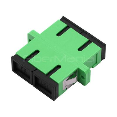 China SC APC to SC APC Single Mode Duplex Fiber Adapter - Green Flangeless Design with 500 Mating Cycles and IP5X Dust Protection for sale