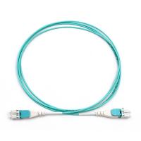 China LC Uniboot Duplex 10G OM3 50/125 Multimode Fiber Optic Patch Cable 2.0mm Aqua OFNR Rated for sale
