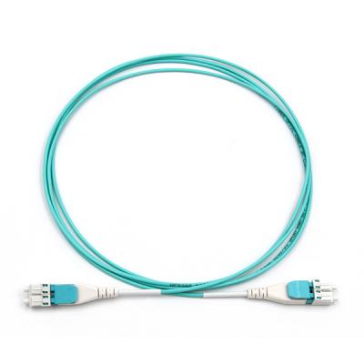 China LC Uniboot Duplex 10G OM3 50/125 Multimode Fiber Optic Patch Cable 2.0mm Aqua OFNR Rated for sale
