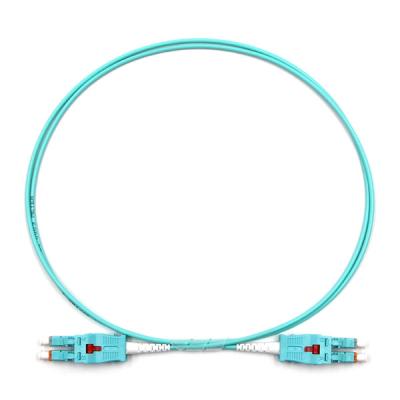 China LC Uniboot to LC Uniboot Duplex OM3 Multimode Fiber Patch Cable 2.0mm OFNR Aqua for sale