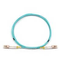 China LC UPC To LC UPC Fiber Optic Patch Cable Duplex OM3 Multimode OFNR 2.0mm Aqua for sale