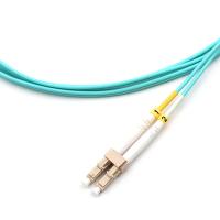 China LC UPC To LC UPC Fiber Optic Patch Cable Duplex OM3 Multimode OFNR 2.0mm Aqua for sale